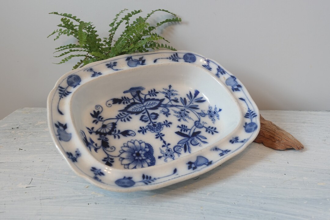 Antique Meissen Blue Onion Dish Deep Rectangle Serving Dish Table Décor ...
