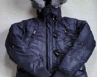 Vintage Y2K Black Down Bomber Jacket ~ 2000s Oversized Faux Vintage Y2K Black Down Bomber Jacket ~ 2000s Oversized Faux