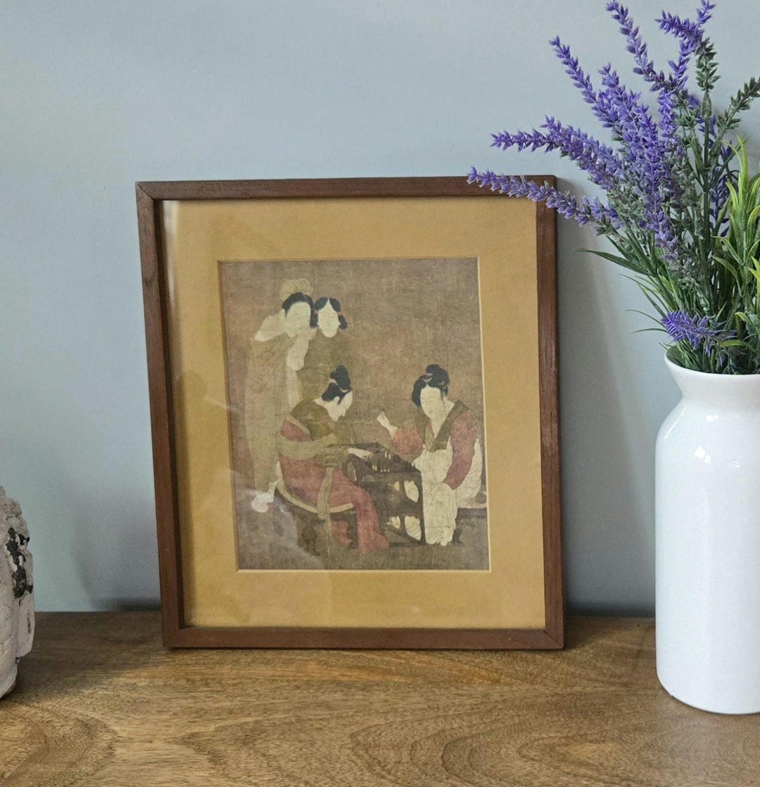 Vintage Asian Framed Rice Paper Print Freer Museum ~ Chou Fang Oak ...