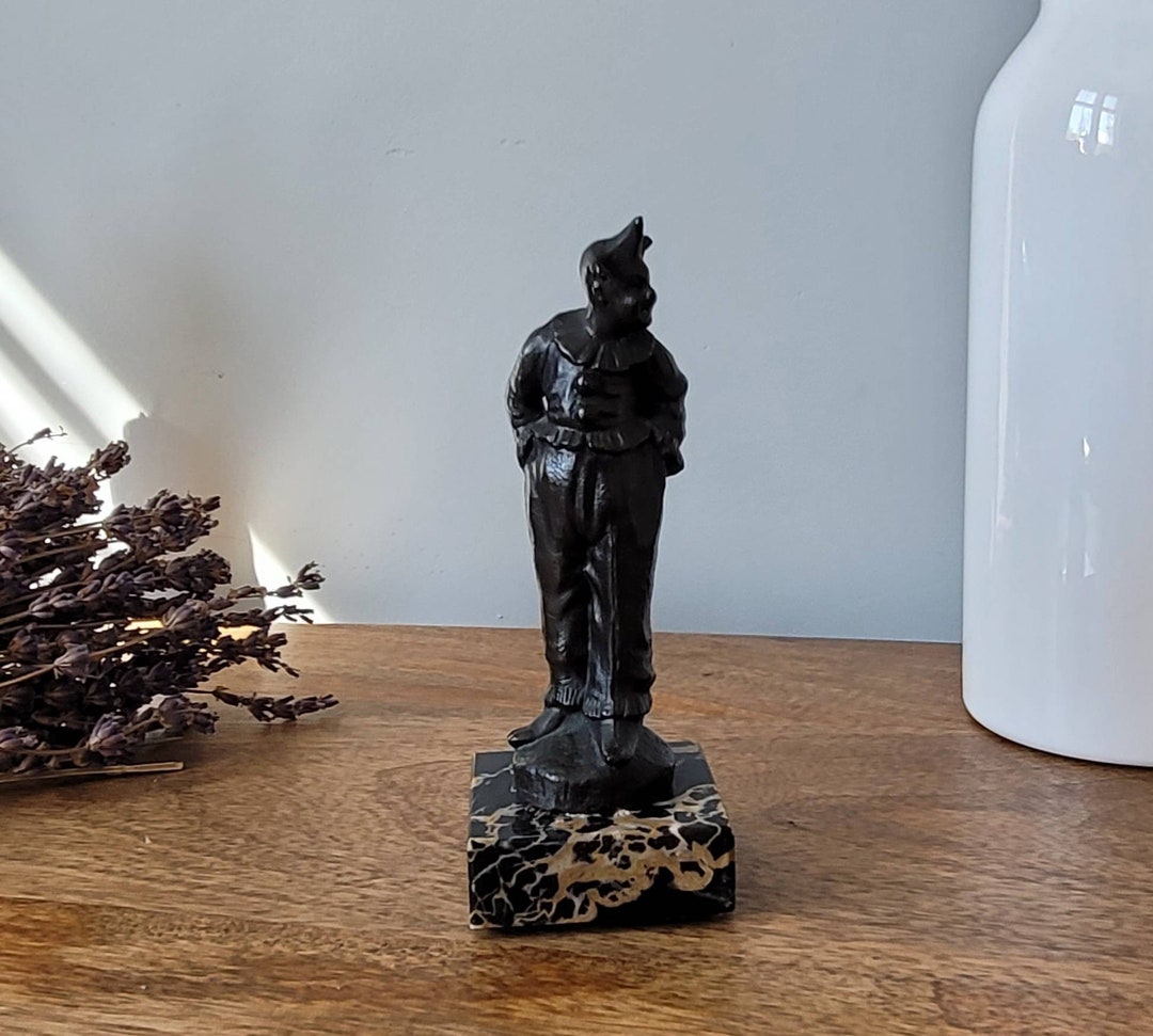 Rare Antique Bronze Clown Statue ~ Collectible Figurine on Marble ...