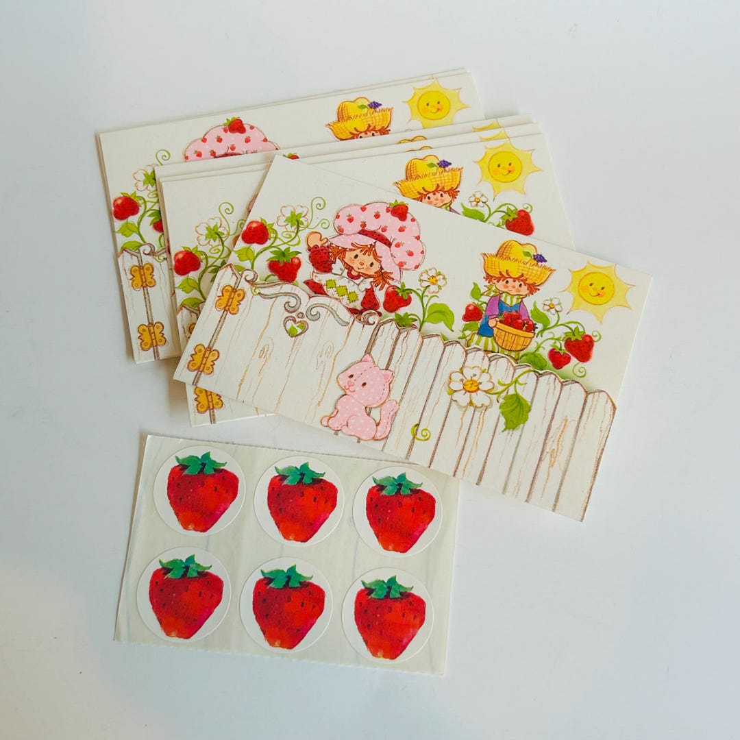 Vintage Strawberry Shortcake Stationary Tri-fold Cards With Strawberry ...