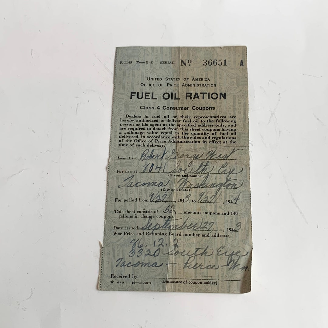 Vintage Fuel Oil Ration Slip, Ephemera - Etsy