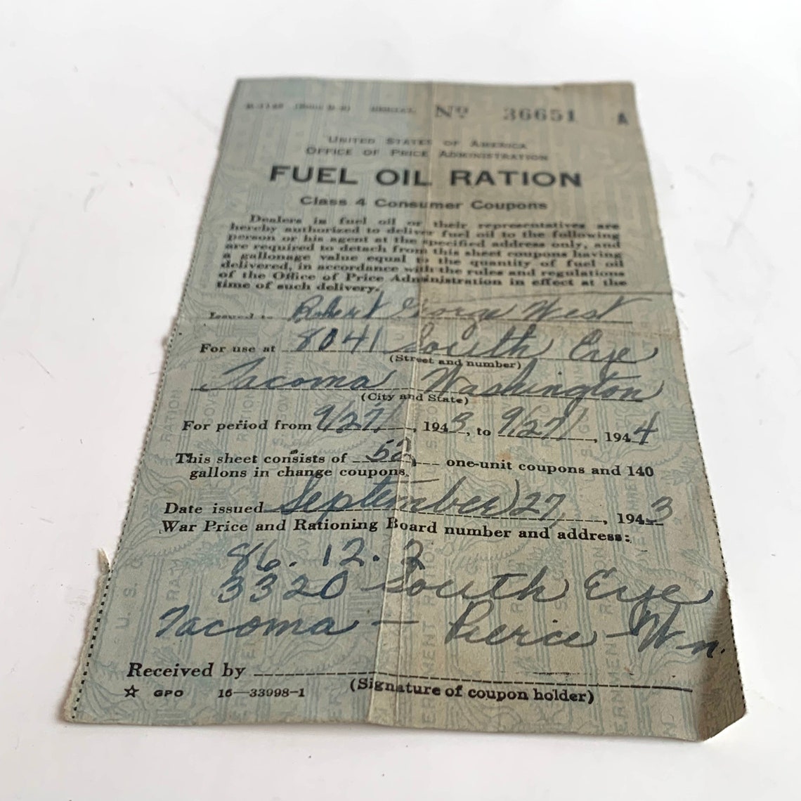 Vintage Fuel Oil Ration Slip, Ephemera - Etsy