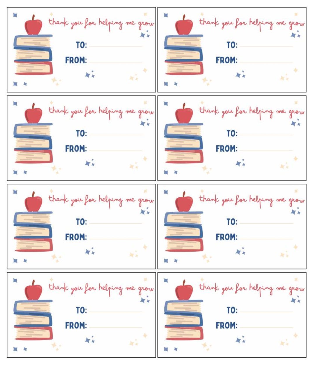 Teacher Gift Tag Printable – “thank You for Helping Me Grow” | Instant Download | End of Year ...