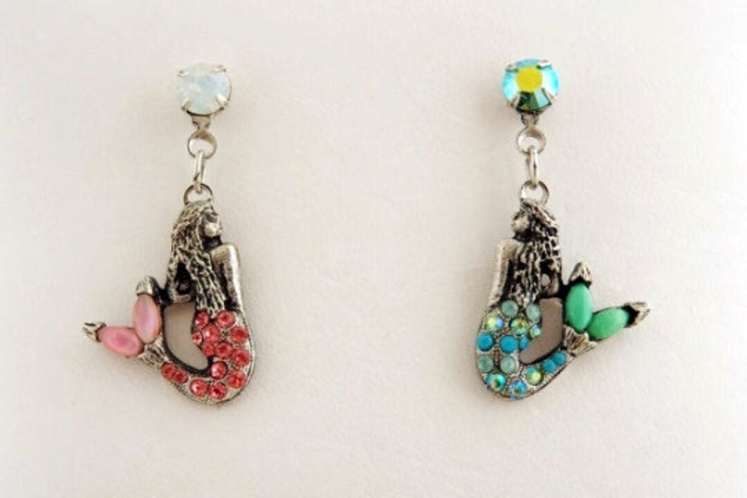 Handmade Mermaid Post Earrings in Aqua or Rose - Etsy