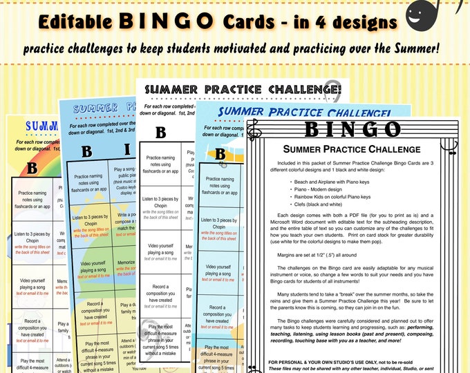 BINGO Music Practice Incentive Summer Packet - Piano, Instrument or ...