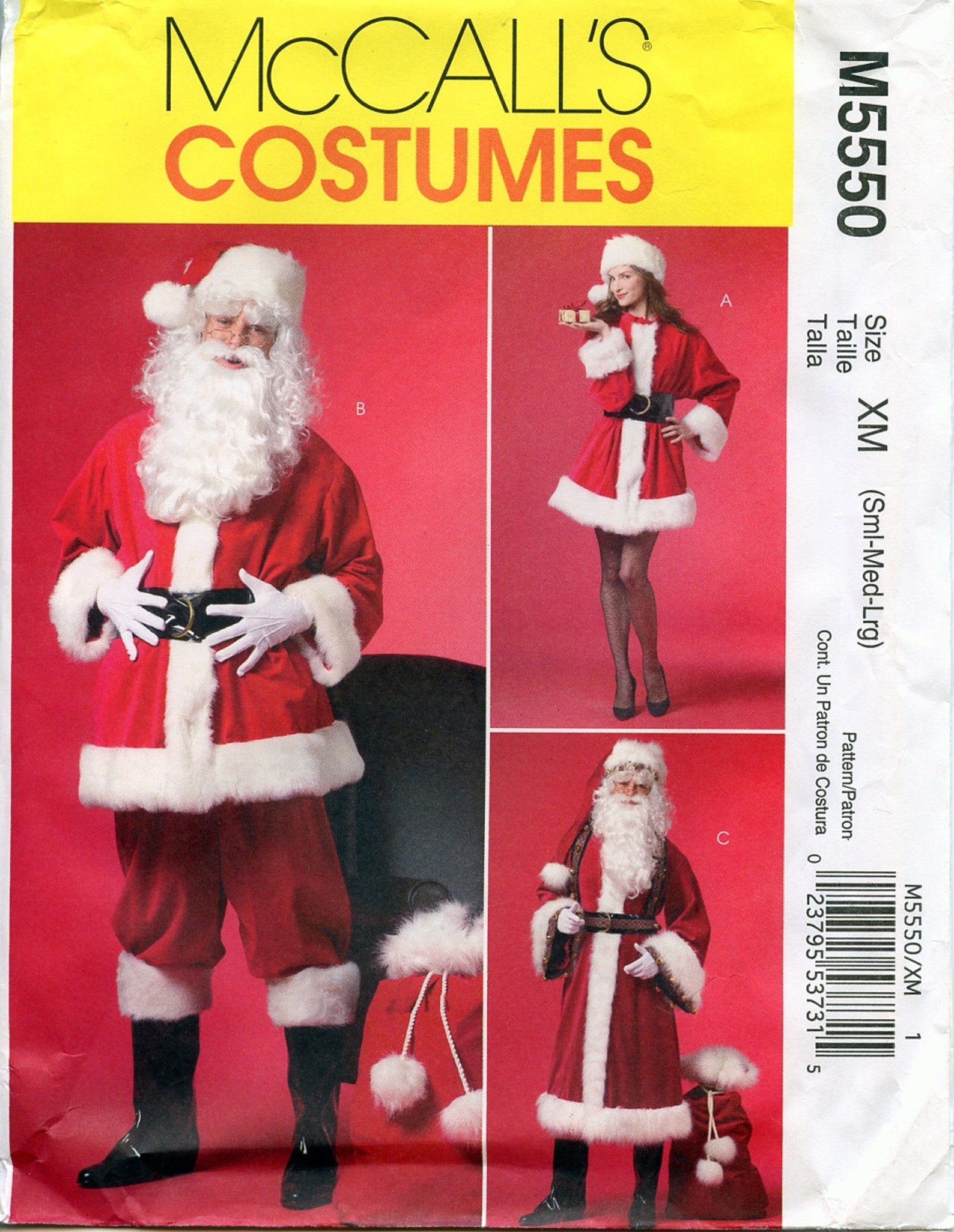 Men & Women Classic Santa Claus Suit and Bag Christmas Cosplay Sewing ...