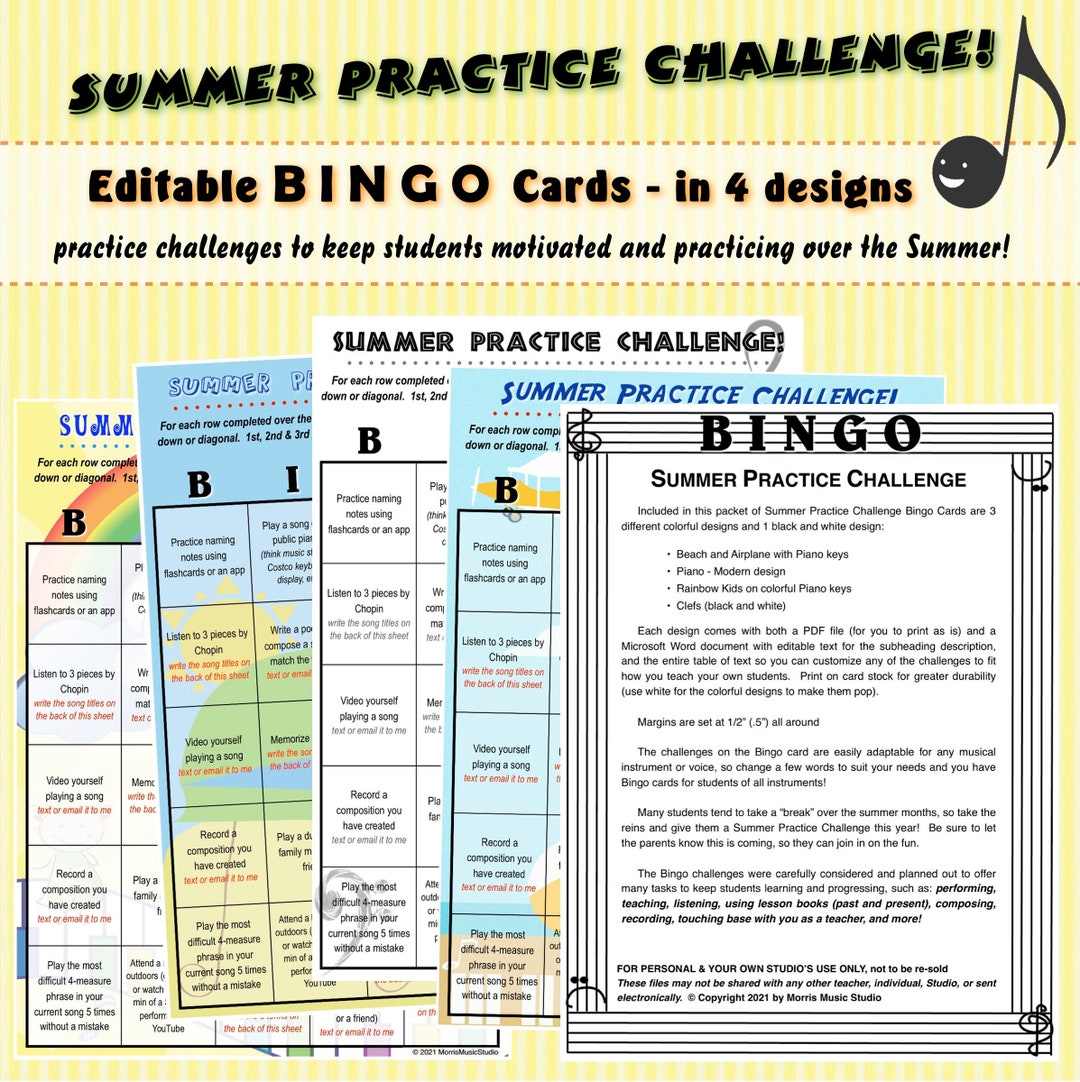 BINGO Music Practice Incentive Summer Packet - Piano, Instrument or ...