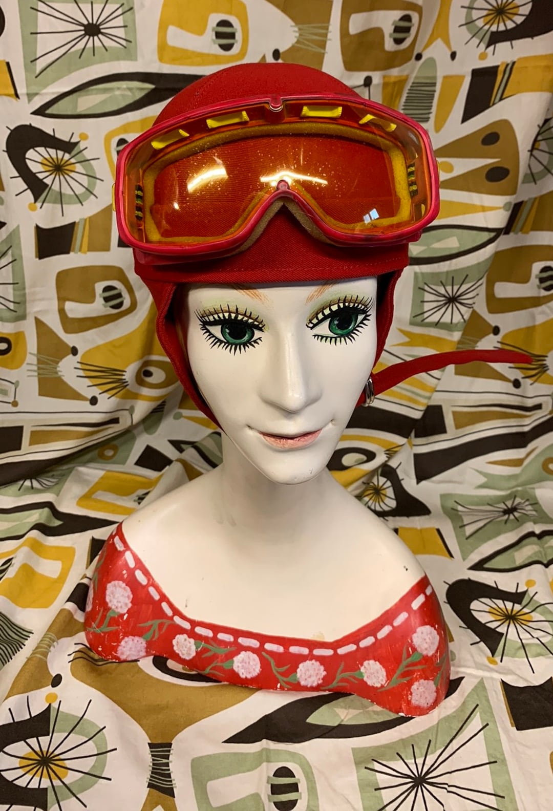 Bogner West Germany Vintage Red Ski Helmet and Baruffaldi Ski Goggles ...