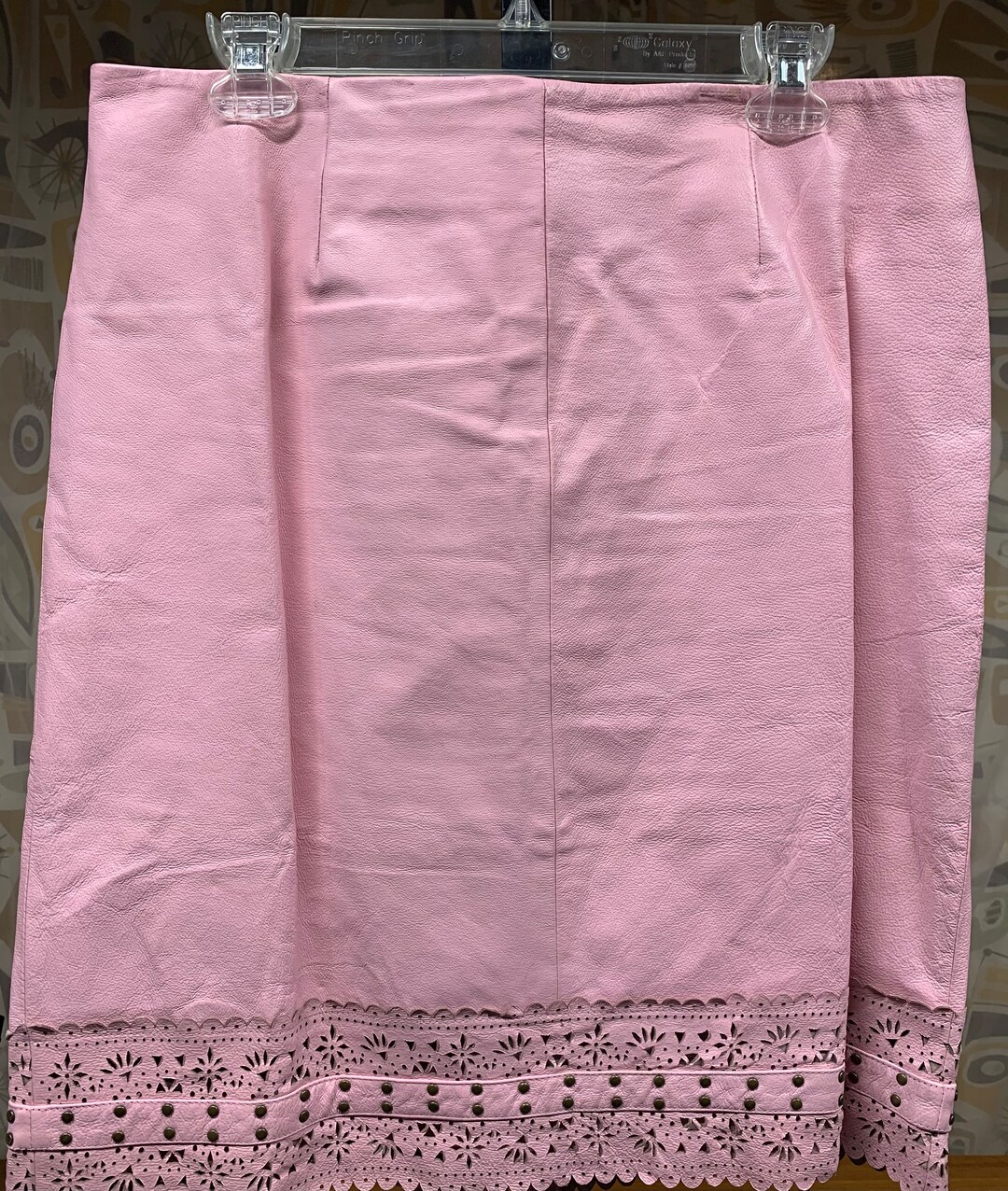 METROSTYLE Pink Leather Skirt With Studs and Cutout Detail - Etsy