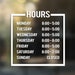 Store Hours Window Decal Simple Hours of Operation Storefront Decal ...