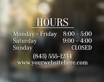Hours Window Decal Hours of Operation Modern Storefront Business Hours ...