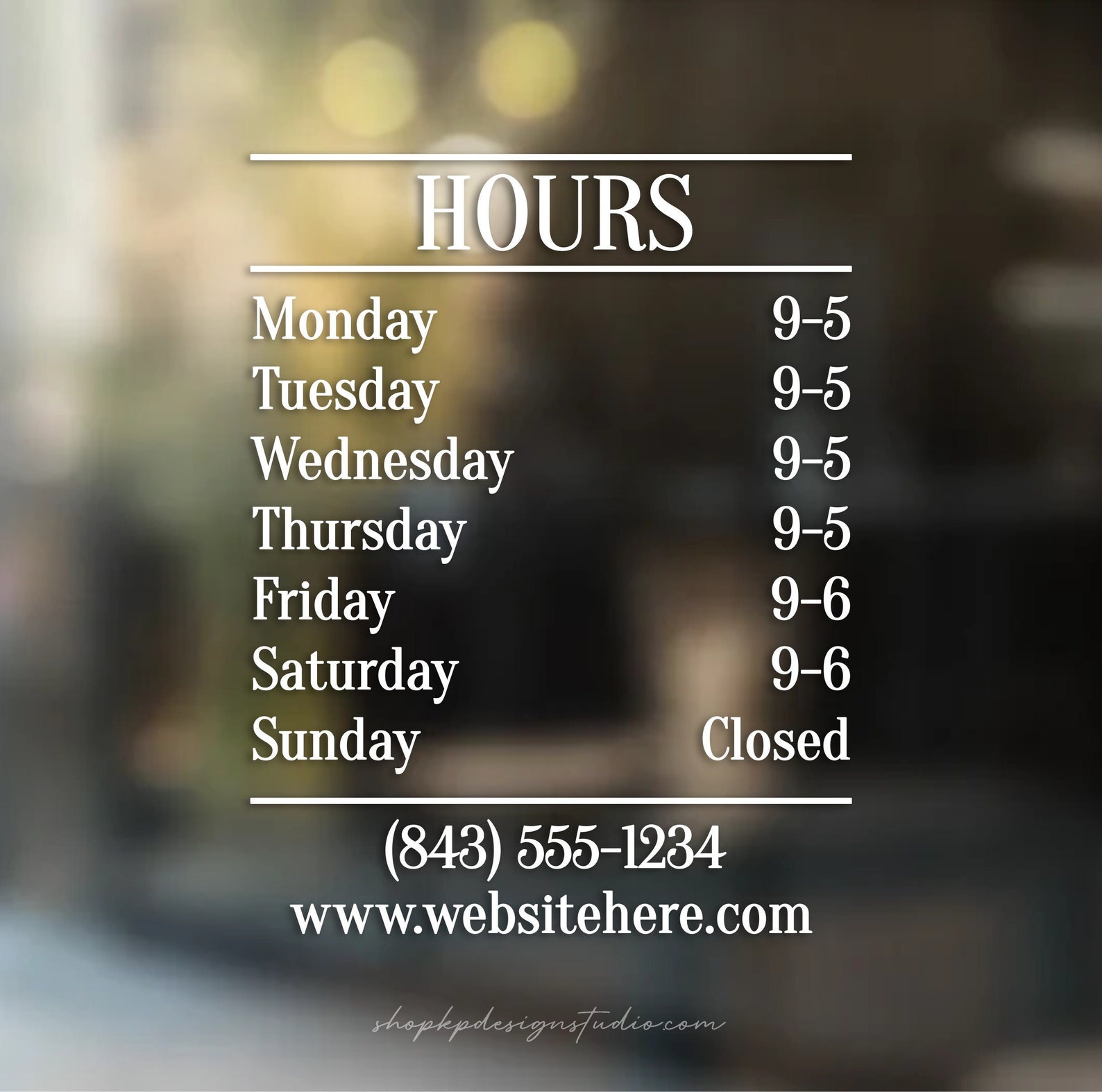 Store Hours Window Decal | Simple Hours of Operation | Storefront Decal ...