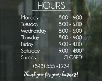 Store Hours Window Decal Simple Hours of Operation - Etsy