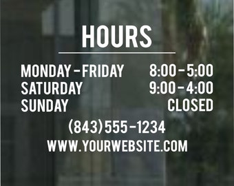 Store Hours Window Decal Simple Hours of Operation - Etsy