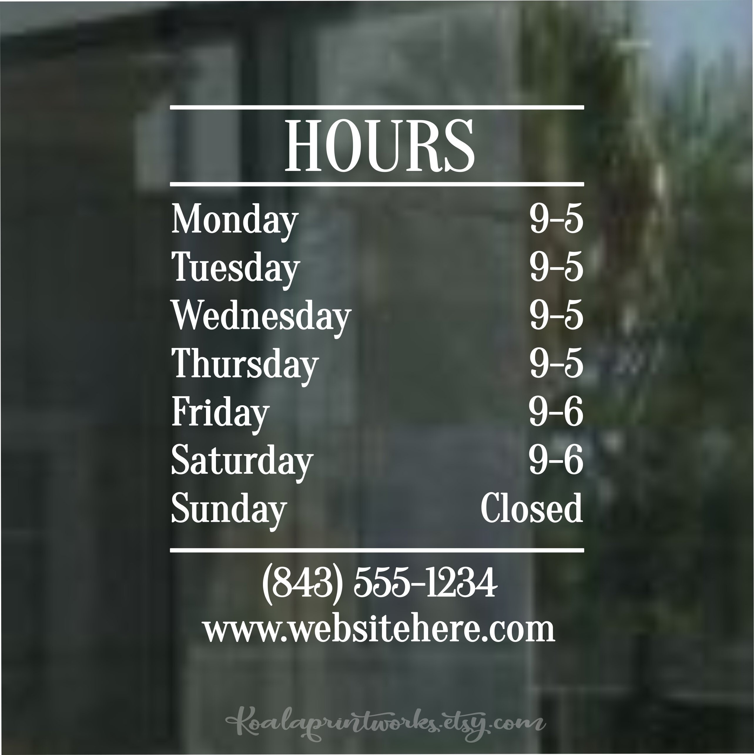 Store Hours Window Decal Simple Hours of Operation - Etsy