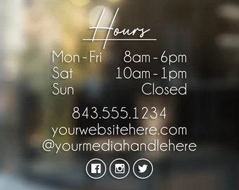 Custom Business Hours Decal Window Signage Inside Glass/outside Glass ...