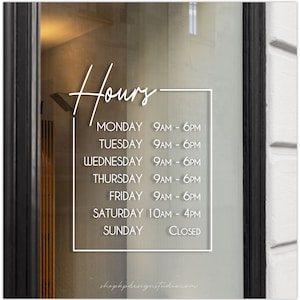Hours Window Decal | Hours of Operation | Modern Storefront | Business ...