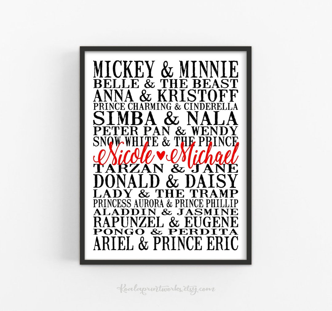 Personalized Disney Couples Art Print | Disney Gift | Wedding Gift ...
