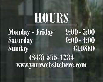 Store Hours Window Decal Simple Hours of Operation - Etsy