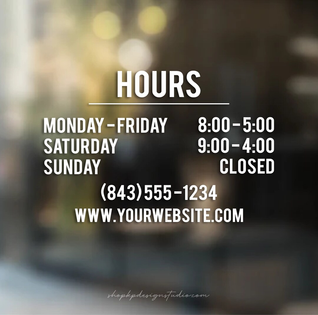 Hours Window Decal | Simple Hours of Operation | Storefront Decal ...