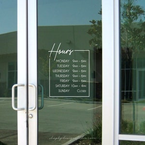 Hours Window Decal | Hours of Operation | Modern Storefront | Business ...