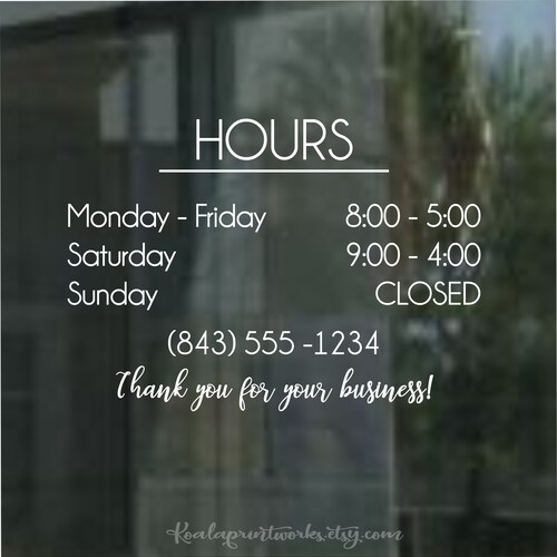 Store Hours Window Decal Simple Hours of Operation - Etsy