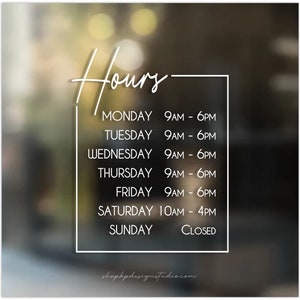 Hours Window Decal | Hours of Operation | Modern Storefront | Business ...