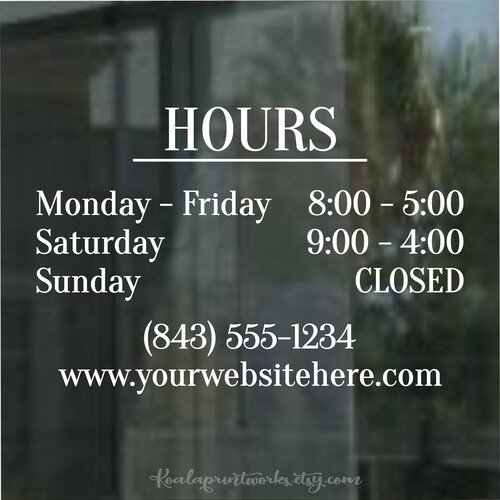 Store Hours Window Decal Simple Hours of Operation - Etsy