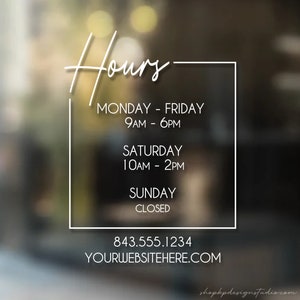 Hours Window Decal | Hours of Operation | Modern Storefront | Business ...