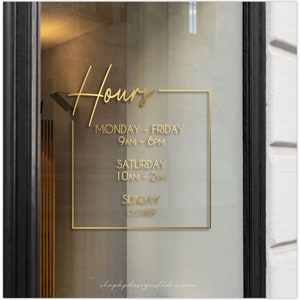 Hours Window Decal | Hours of Operation | Modern Storefront | Business ...