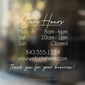 Store Hours Window Decal | Modern Hours of Operation | Storefront Decal ...