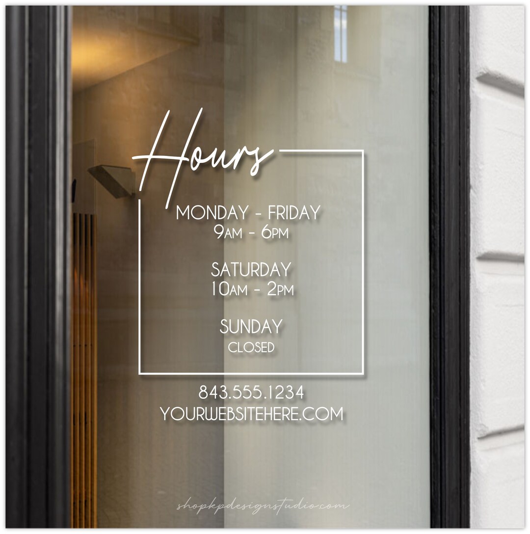 Hours Window Decal | Hours of Operation | Modern Storefront | Business ...