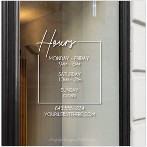 Hours Window Decal | Hours of Operation | Modern Storefront | Business ...