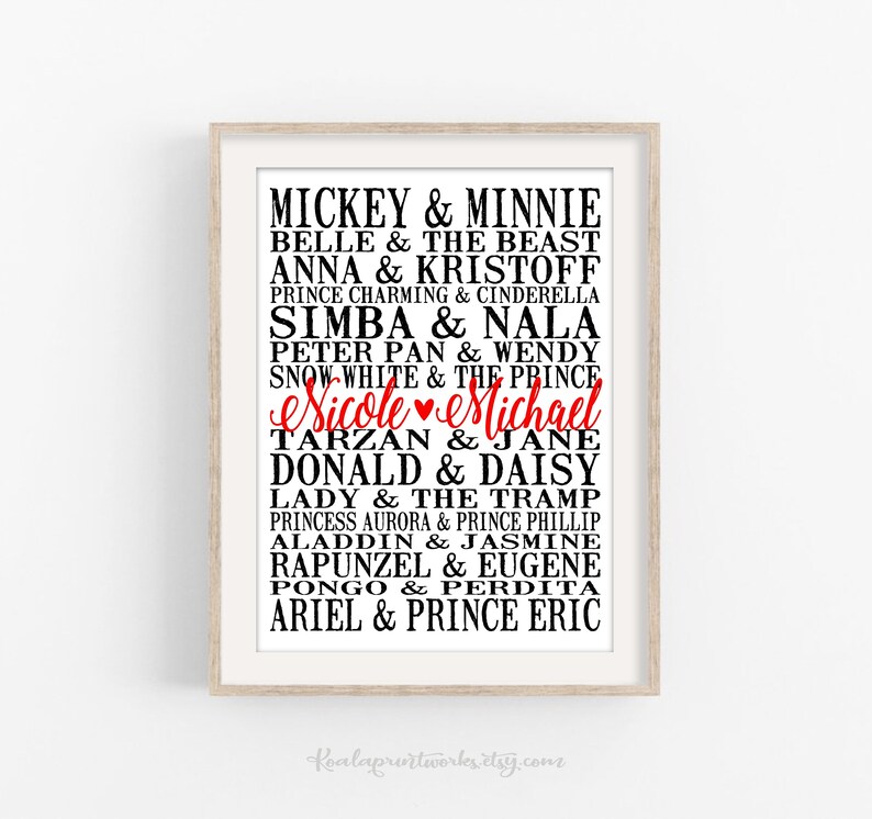 Personalized Disney Couples Art Print Disney Gift Wedding - Etsy