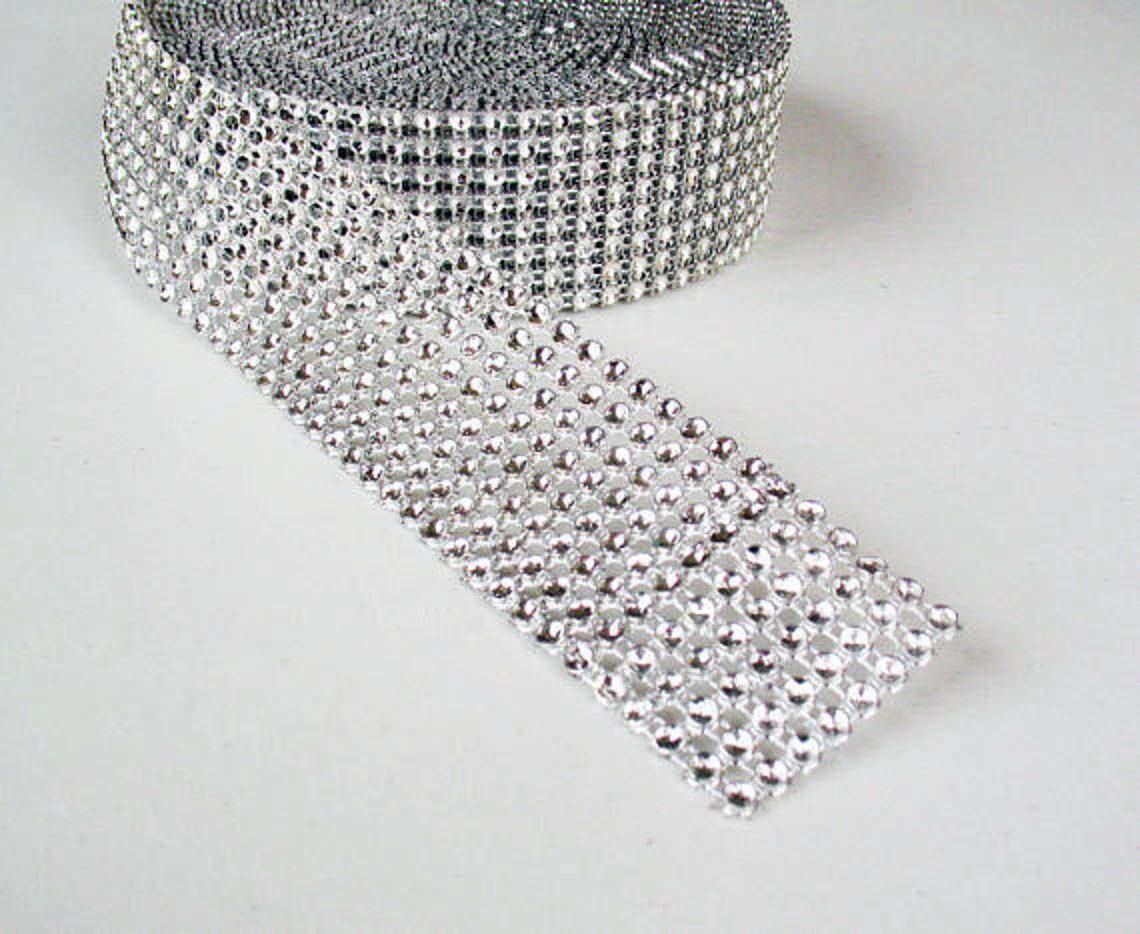 Diamond Rhinestone Ribbon Silver Rhinestone Wrap Party Etsy