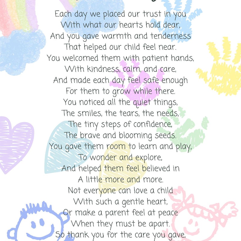 Childcare Thank You Poem - Etsy