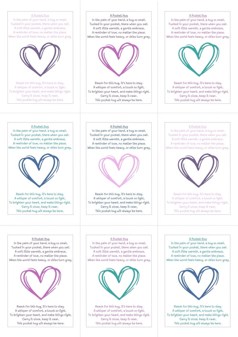 Printable Pocket Hug Card, Instant Download, Digital Download, Assorted ...