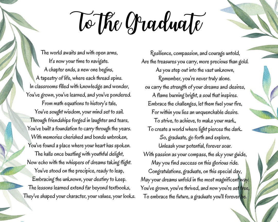 Graduation, Graduate Poem, Gift, Instant Download, Printable, Digital ...