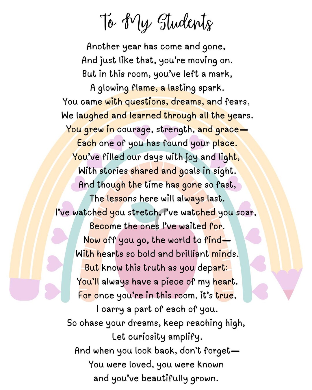 End of Year Student Gifts, Poem for Students From Teacher (digital ...