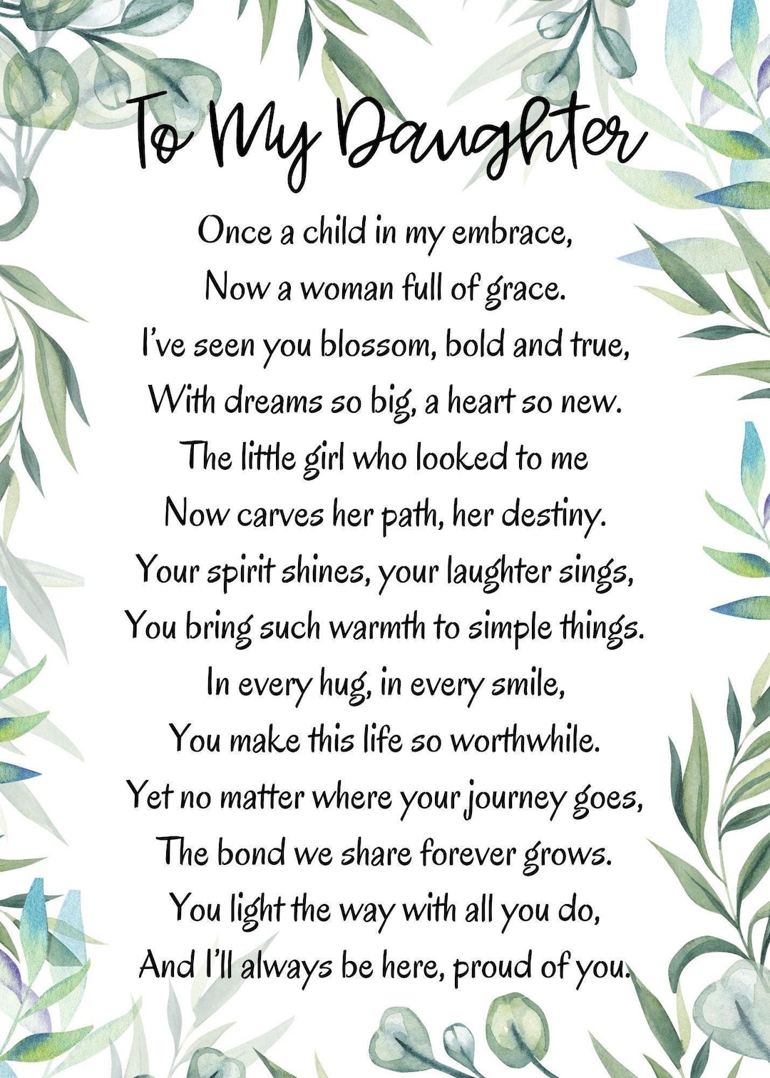 Poem for Daughter, Gift for Daughter, Instant Download, Printable ...