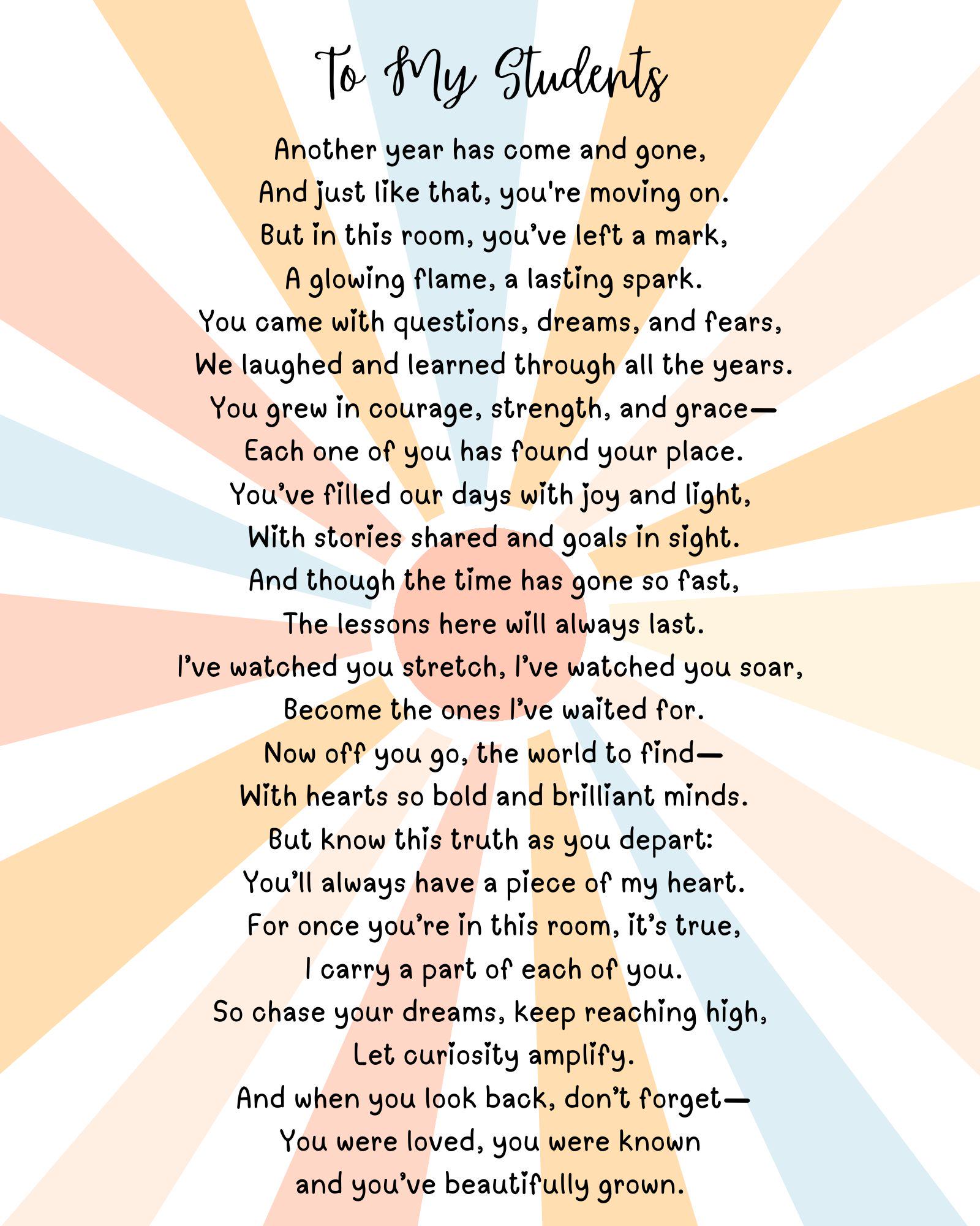 End of Year Teacher Poem to Students: Printable Art (digital Download ...