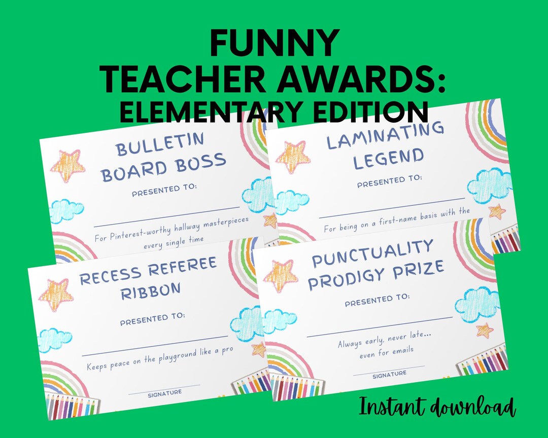 Funny Teacher Awards, Elementary Edition, End of Year Certificates ...