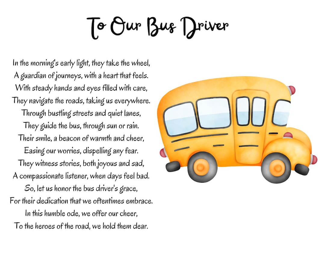 Bus Driver Thank You Poem: Printable Gift (digital Print) - Etsy