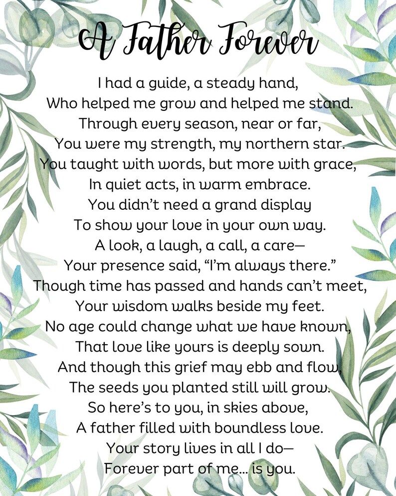 Memorial Poem Print: Loss of Father Gift (digital Download) - Etsy