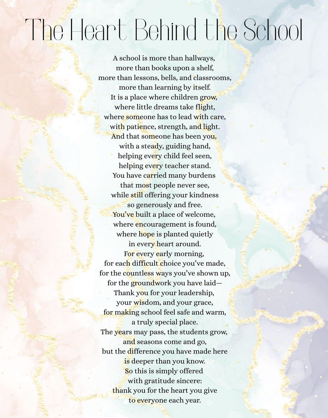 Principal Thank You Poem: Printable Gift (digital Download) - Etsy