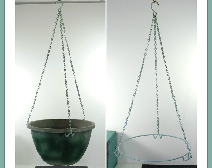 Vintage Hanging Planter . Plastic Pot With Metal Ring & Chain ...