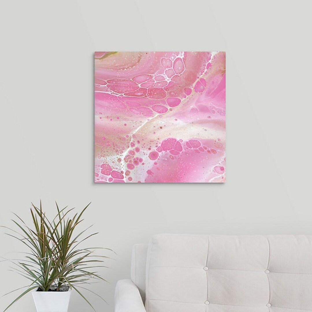 Pink, White & Gold Abstract Painting Canvas or Print Poured Fluid ...