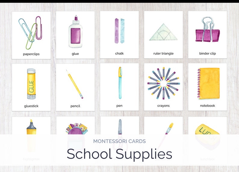 School Supplies Montessori Cards Vocabulary Montessori - Etsy