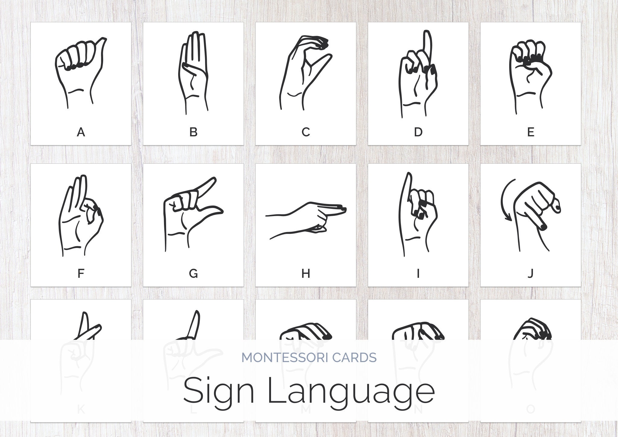Sign Language A-Z B & W Montessori Cards Montessori Education ...